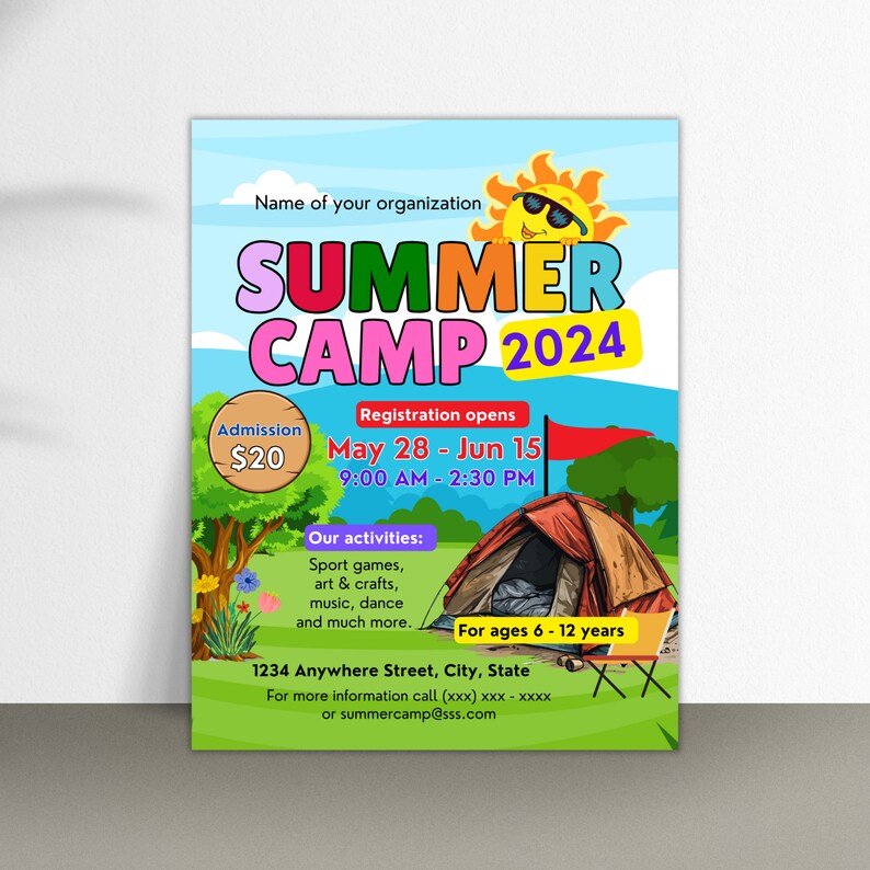 Kids Summer Camp Flyer Camping Invitation Community Event Summer ...