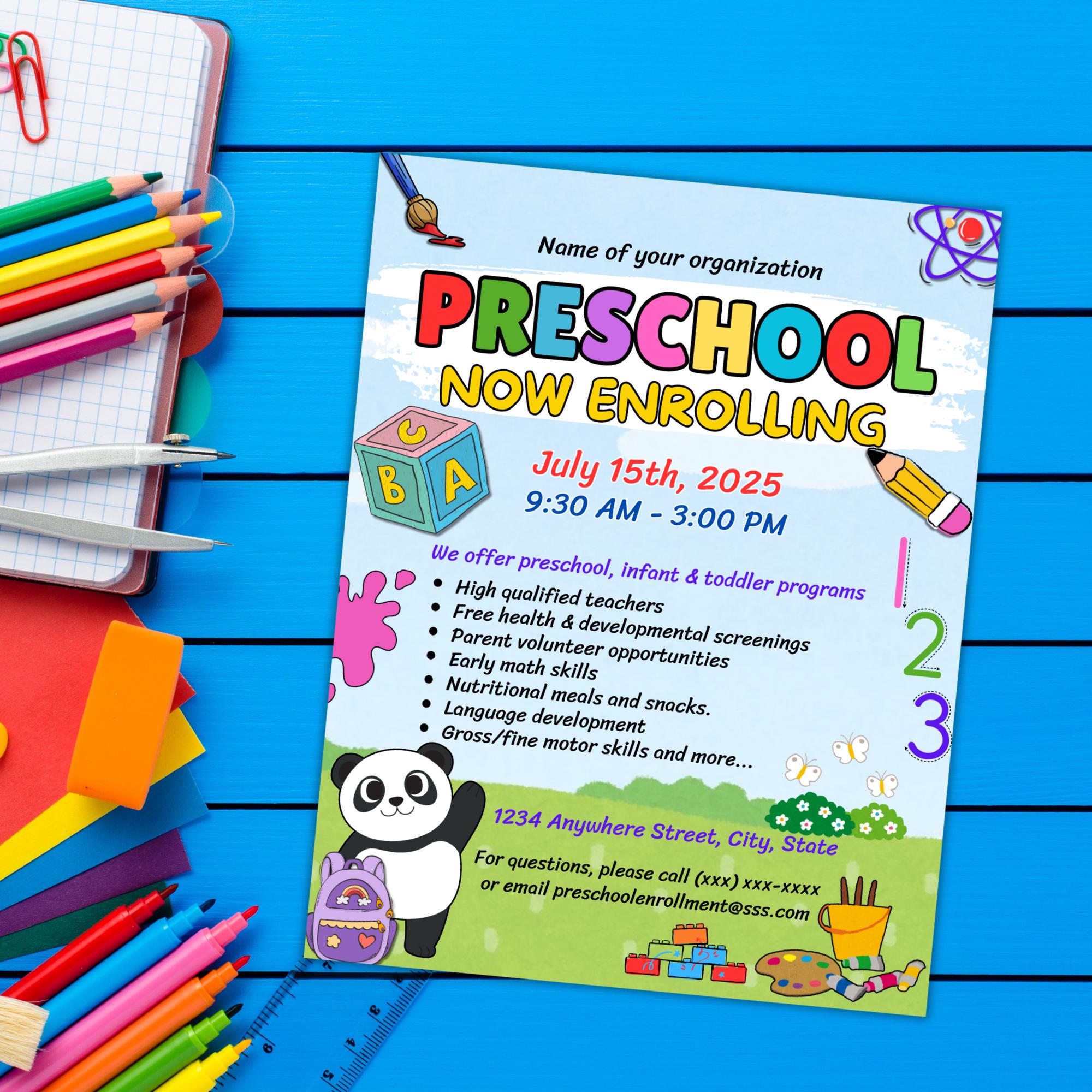 Preschool Now Enrolling Flyer, Back to School, Open Registration, Early ...
