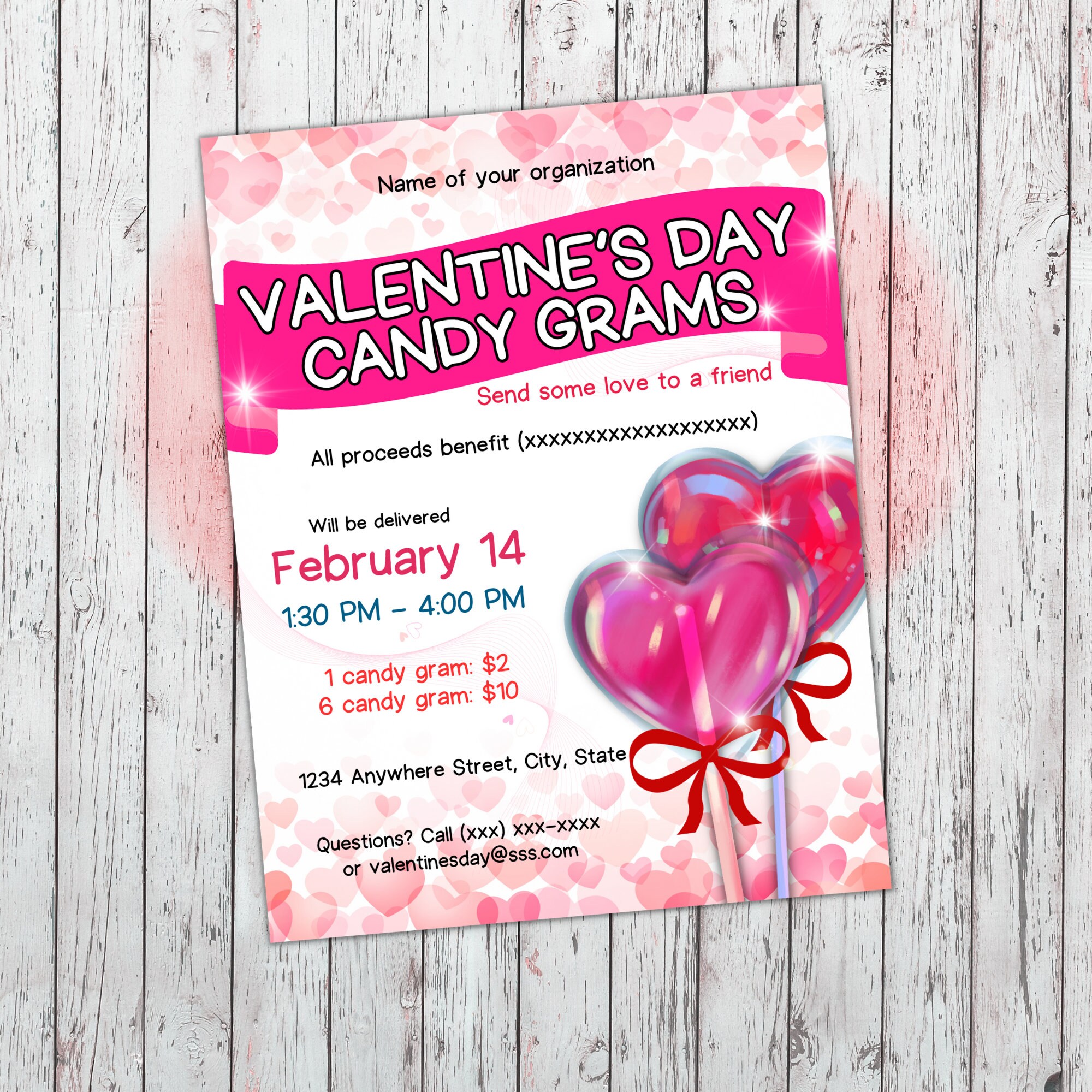 Valentine's Day Candy Grams Flyer School Grams Valentine Fundraiser ...