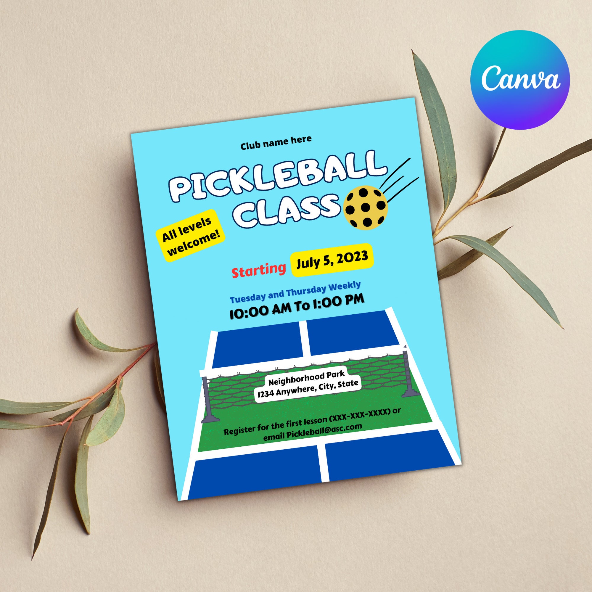 Pickleball Class Flyer Pickle Ball Lessons Pickle Ball Digital Flier ...