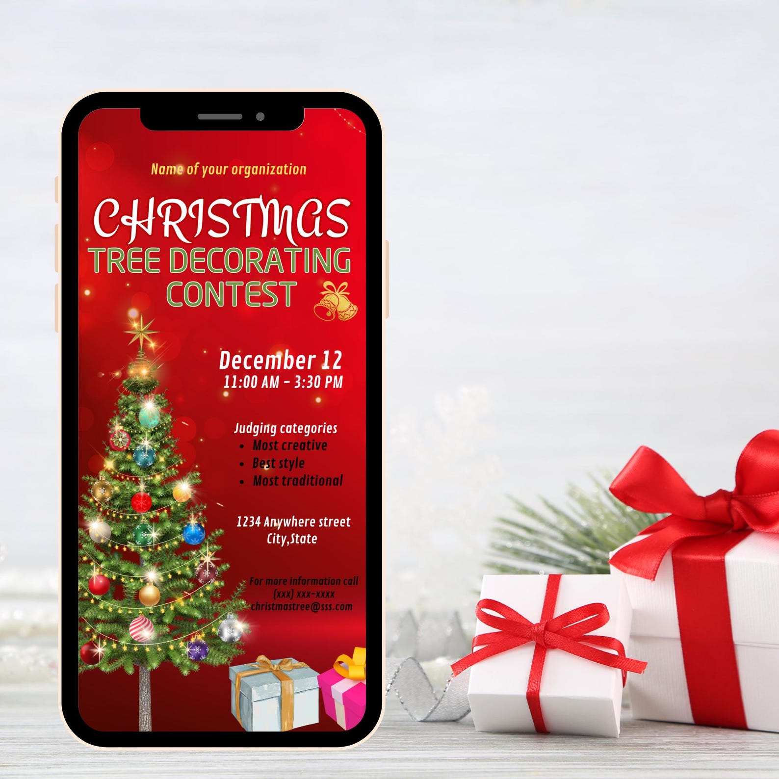 Christmas Tree Decorating Contest Flyer, Holiday Contest, Decorated ...