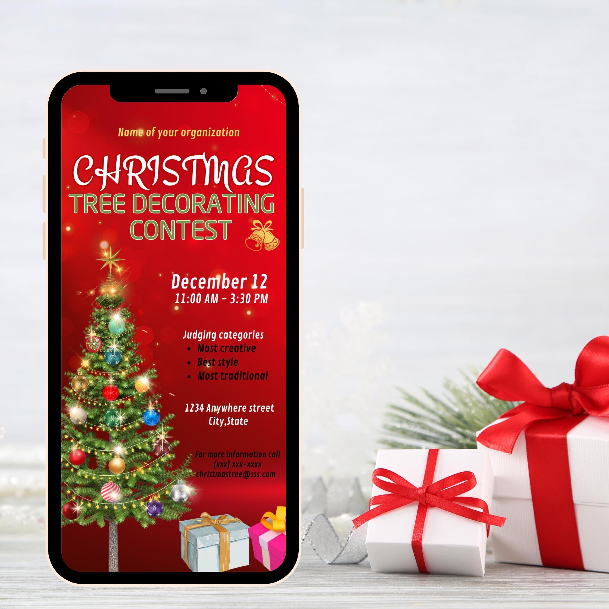 Christmas Tree Decorating Contest Flyer, Holiday Contest, Decorated ...