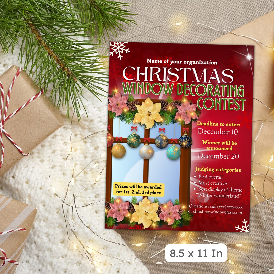 Christmas Window Decorating Contest Flyer, Holiday Invitation ...