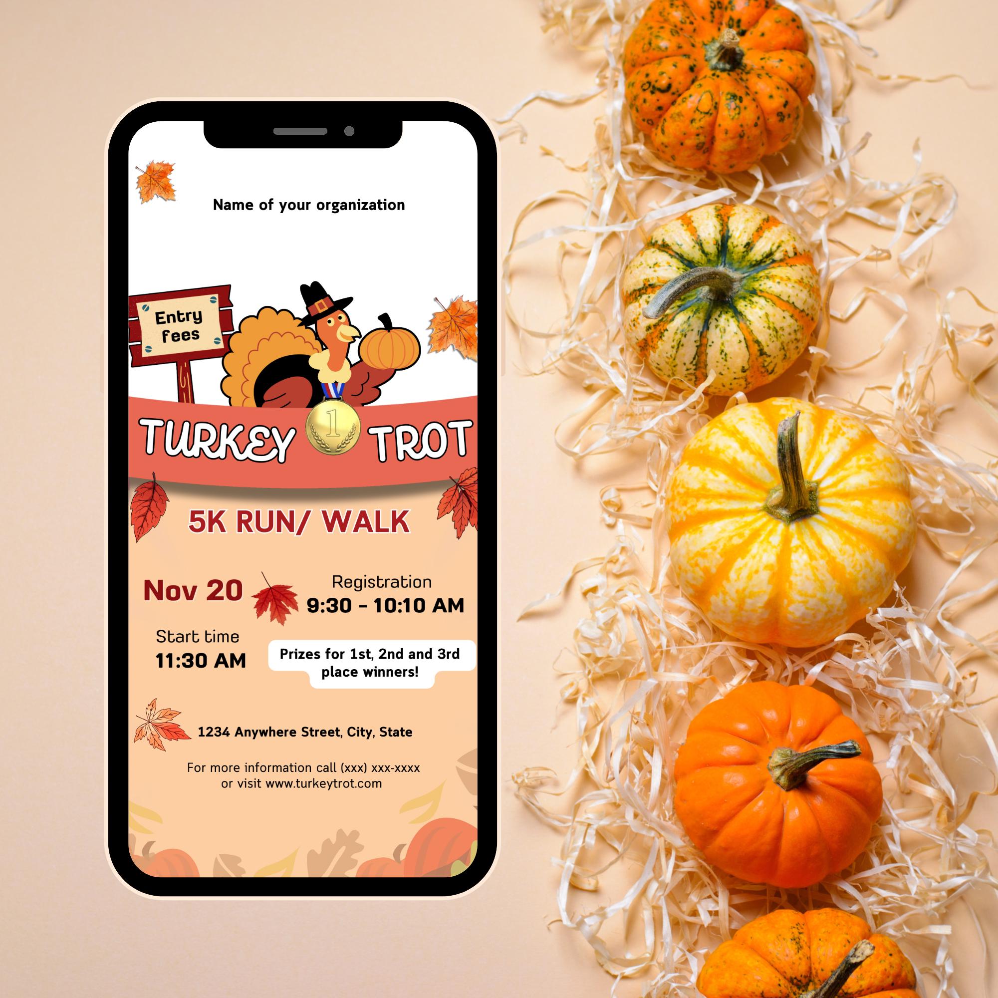 Turkey Trot Flyer 5k 10k Run Walk Thanksgiving Trot Fall School Run ...