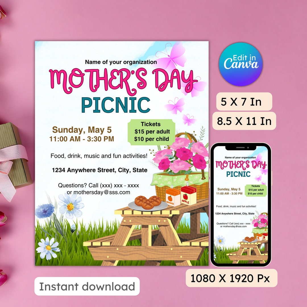 Mother's Day Picnic Invitation, Celebrate Mom, Family Reunion, Mum Mom ...