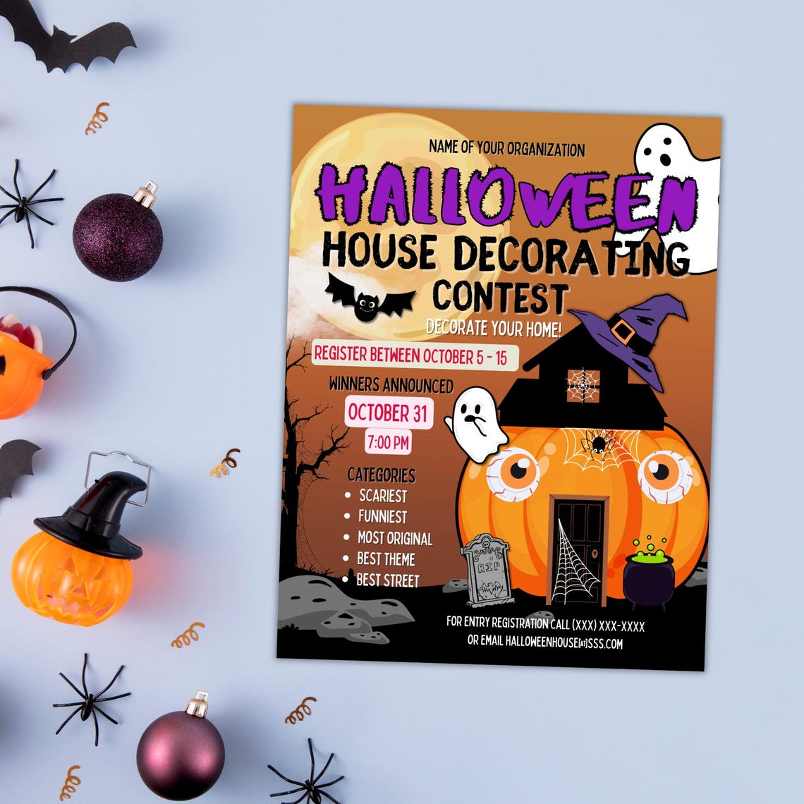 Halloween House Decorating Contest Flyer, Haunted House, Costume Party ...