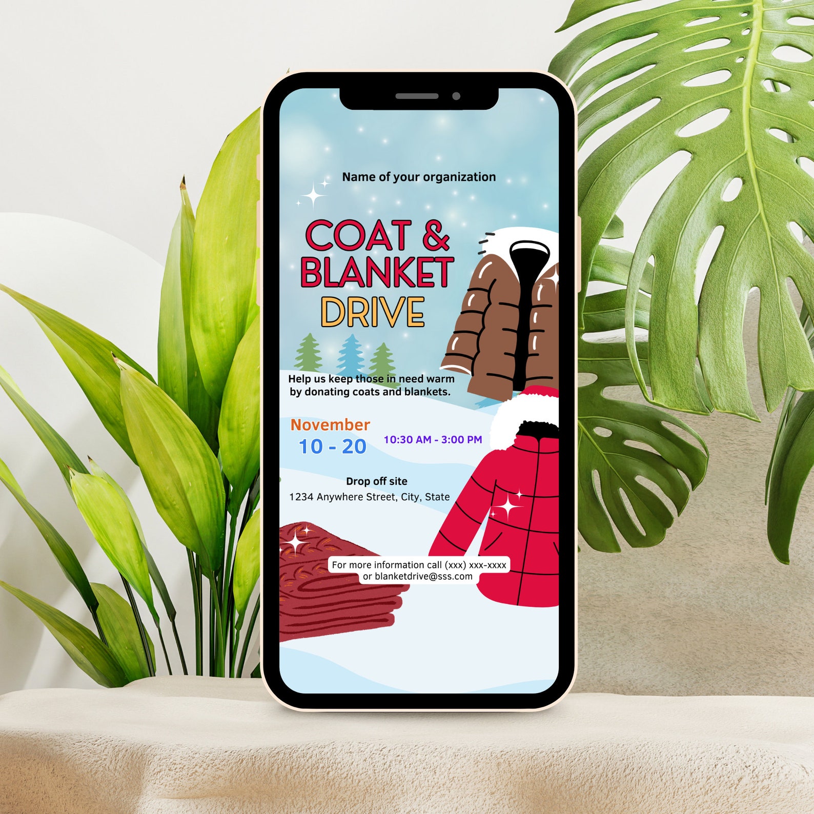 Coat and Blanket Drive Flyer, Winter Clothing, Charity Event, Warm ...