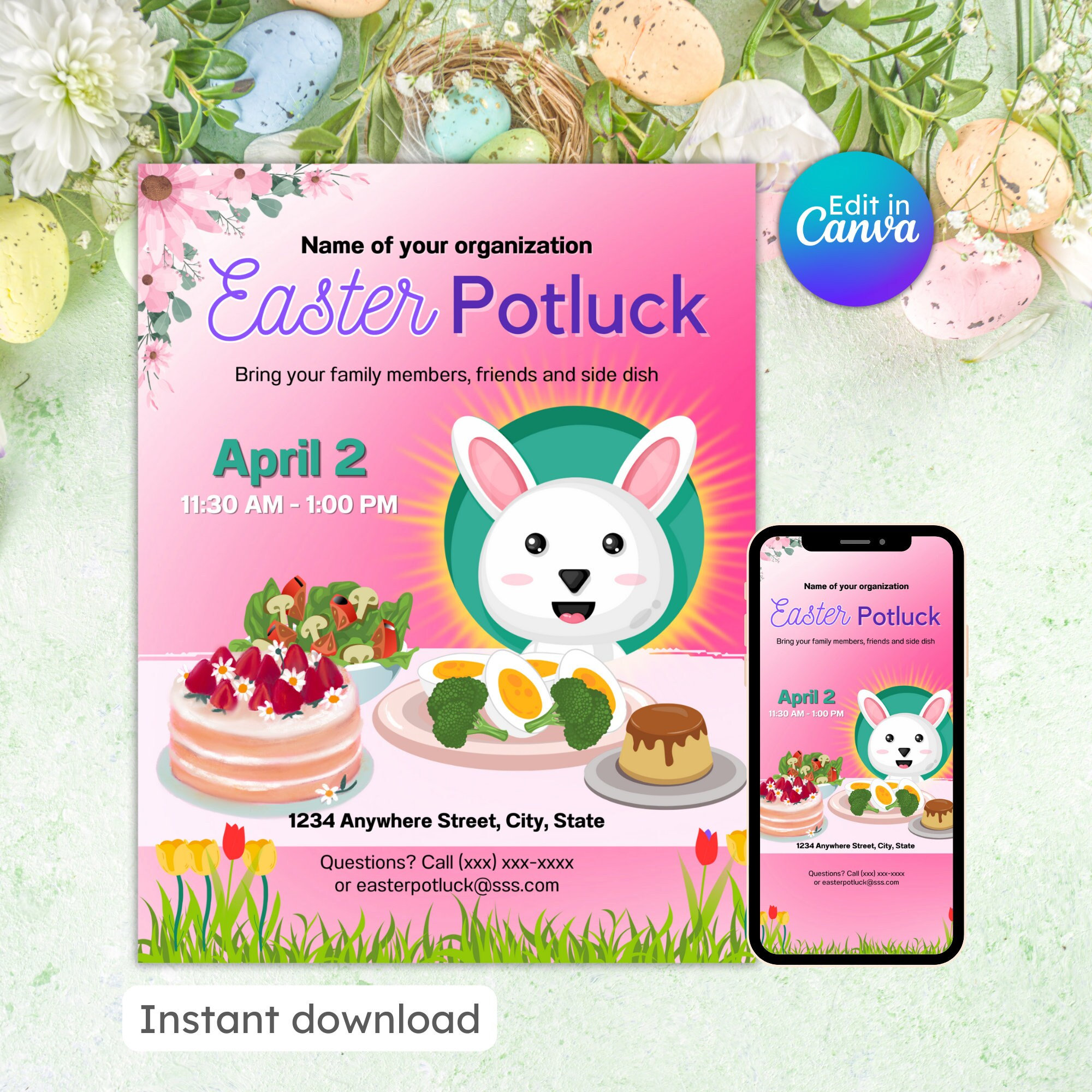 Easter Potluck Flyer Luncheon Invite Spring Party Easter Brunch Potluck ...