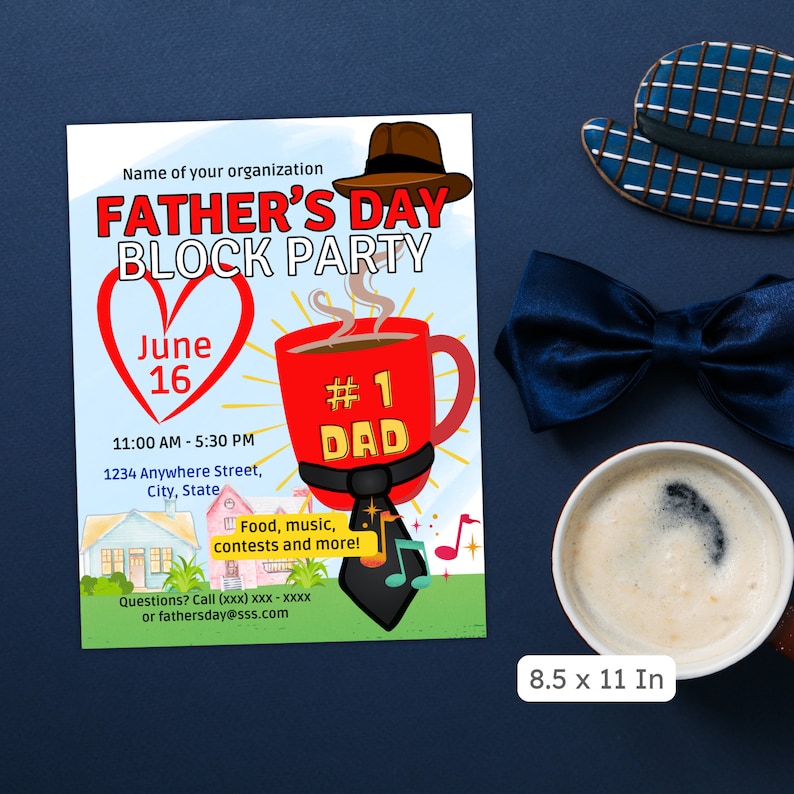 Father's Day Block Party Flyer: Editable BBQ Picnic Poster (digital ...