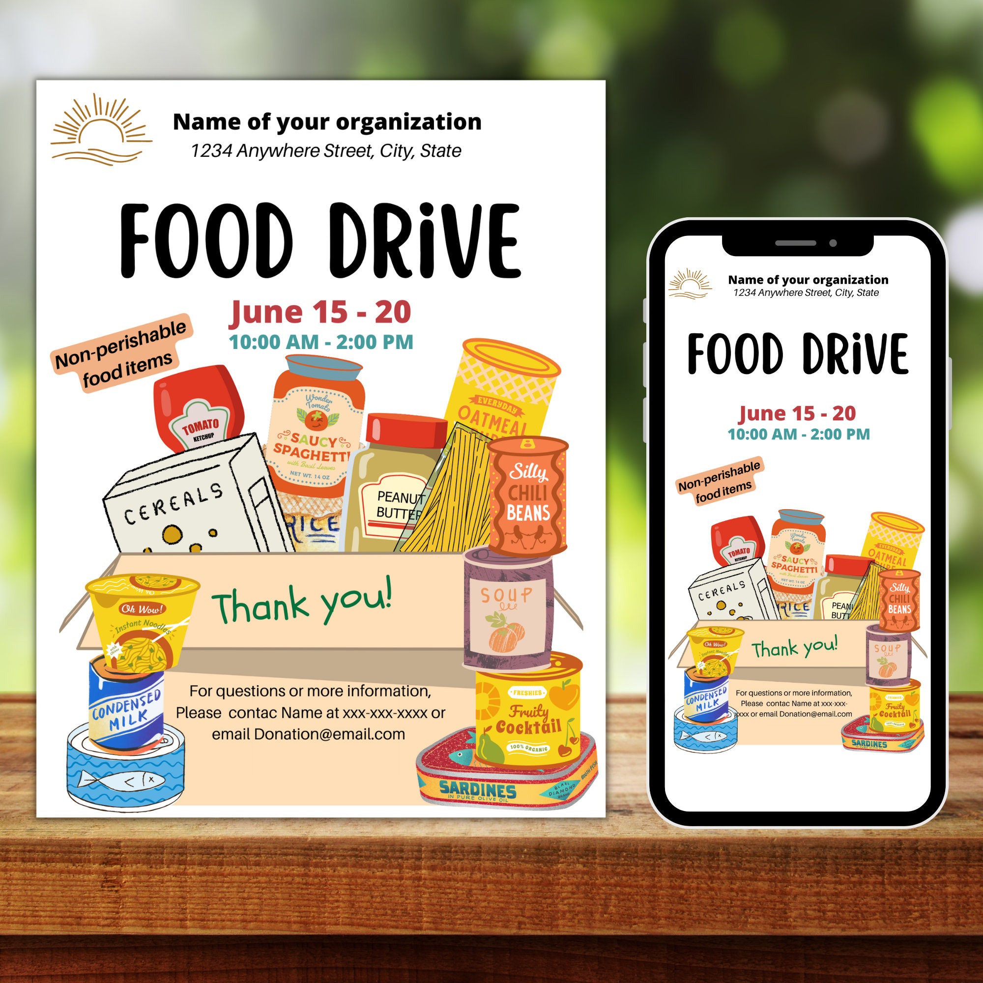 Editable Food Drive Flyer Church Fundraiser Canned Food Bank Flyer ...