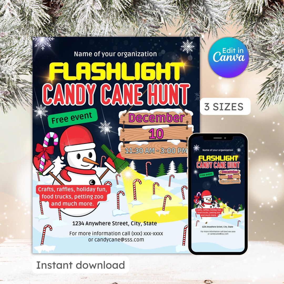 Flashlight Candy Cane Hunt Flyer, Scavenger Hunt, School Fundraiser ...