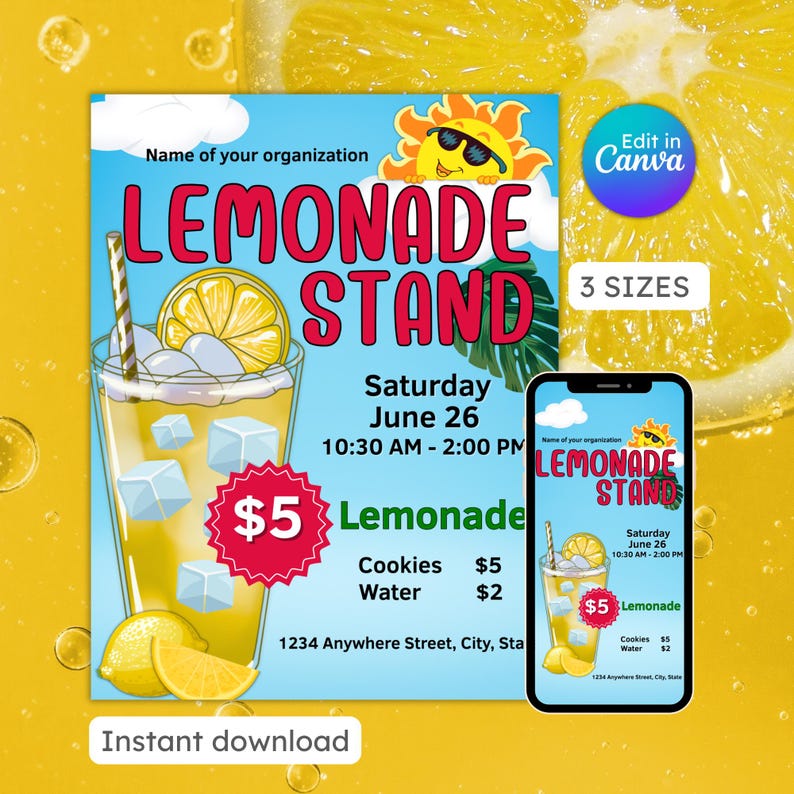 Editable Lemonade Stand Flyer: Summer Fundraiser Printable (digital ...