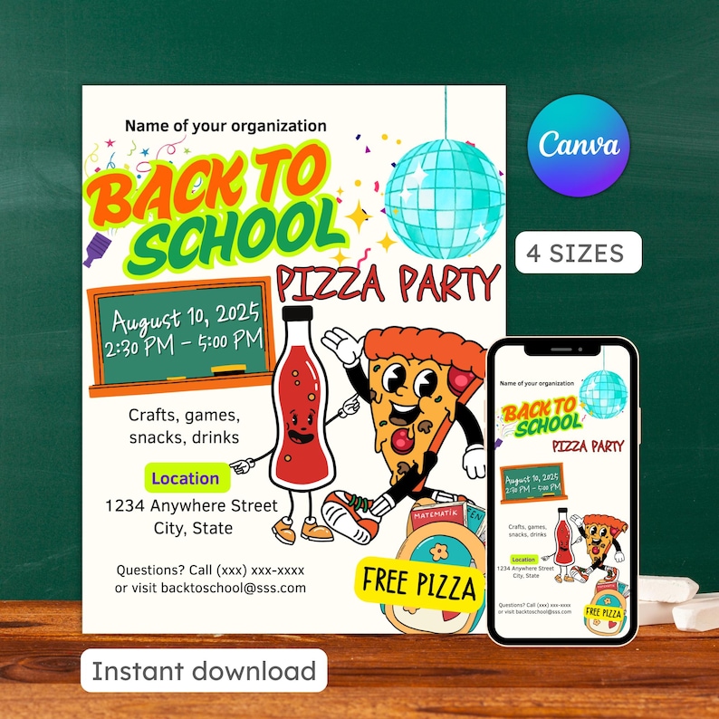 Back to School Pizza Party Flyer, Meet the Teacher, First Day of School ...