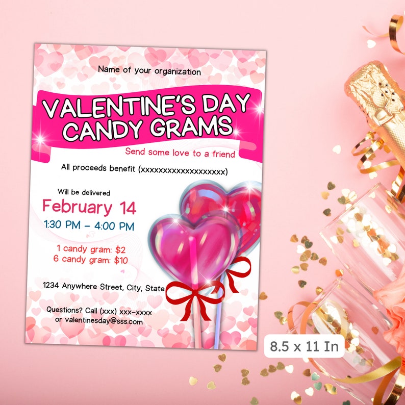 Valentine's Day Candy Grams Flyer School Grams Valentine Fundraiser ...