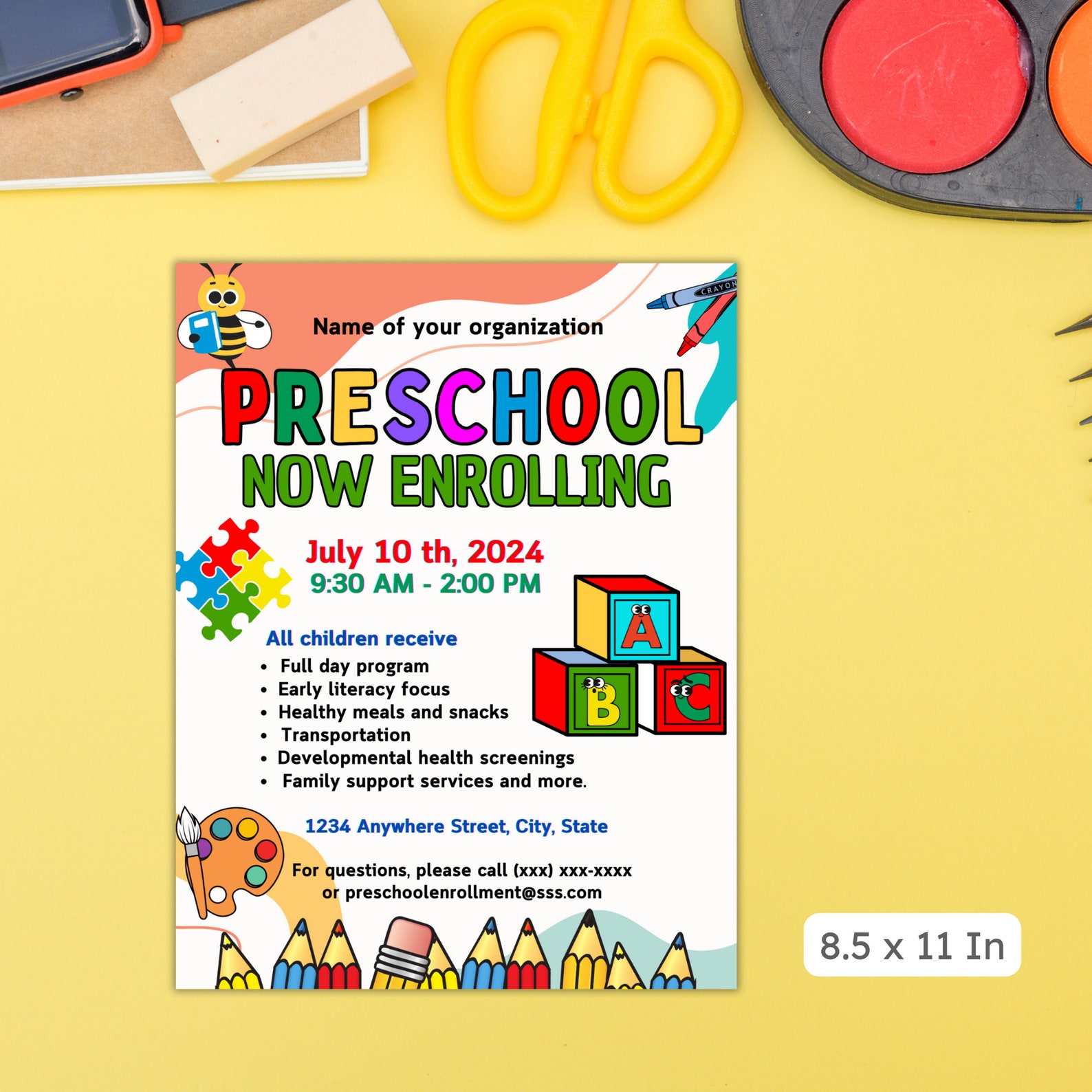 Preschool Now Enrolling Flyer, Open Enrollment, Early Childhood, School Registration, Editable ...