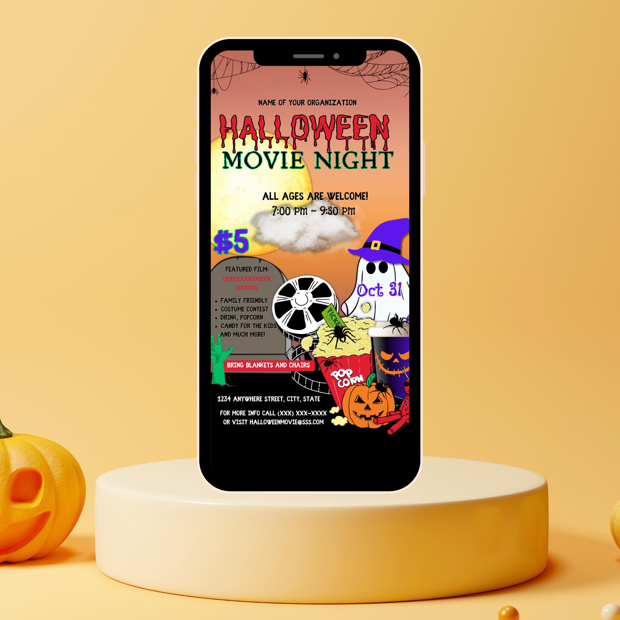 Halloween Movie Night Flyer, Cinema Film Invite, Movie Fundraiser ...
