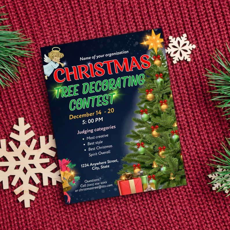 Christmas Tree Decorating Contest Flyer Holiday Ornament Decorated ...