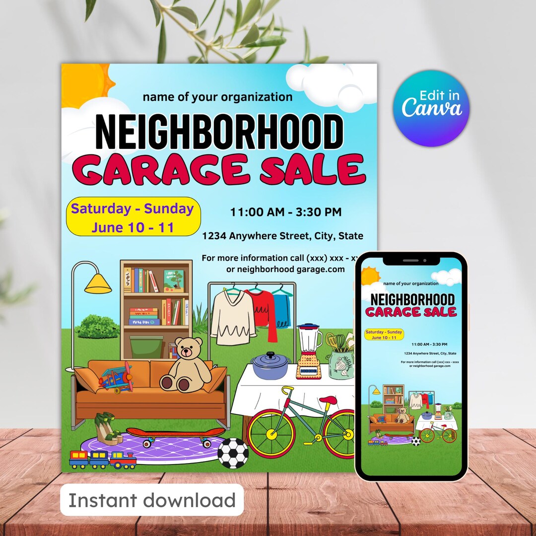 Neighborhood Garage Sale Flyer, School Pto Pta, Fundraising Ideas, Yard ...