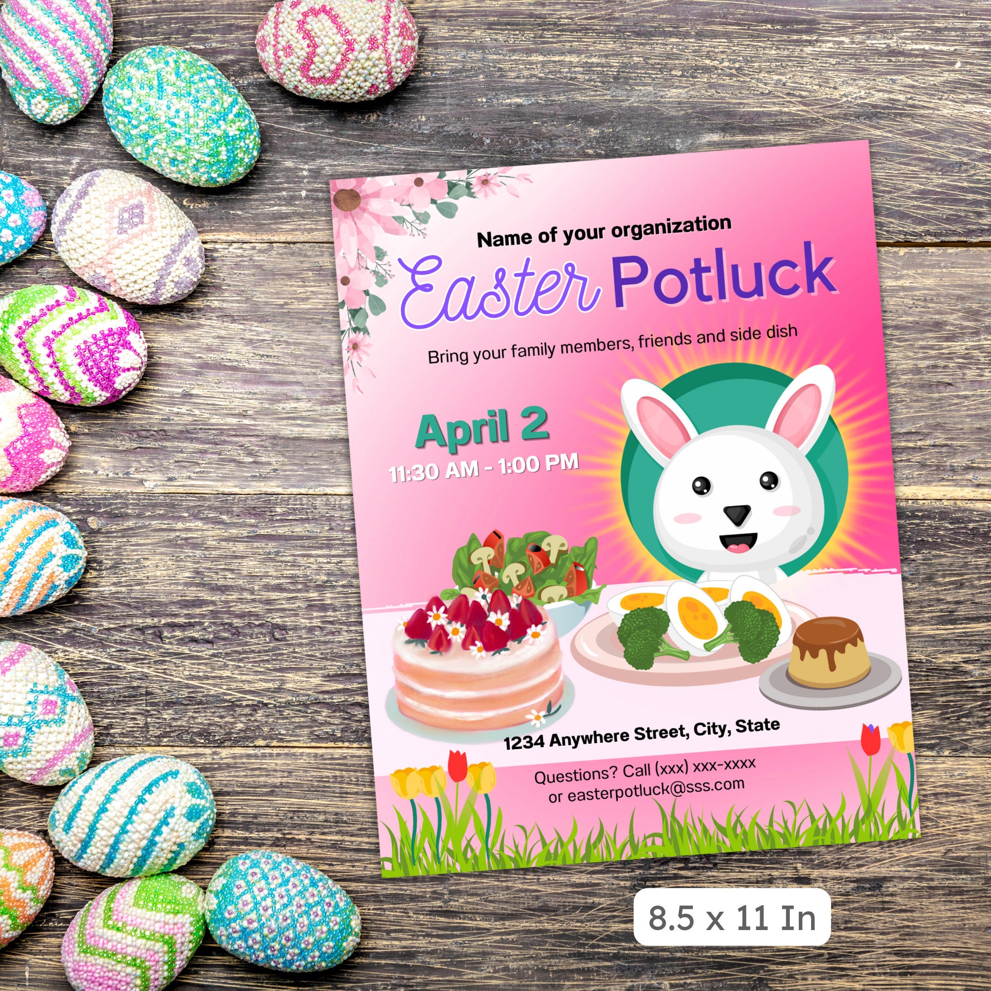 Easter Potluck Flyer Luncheon Invite Spring Party Easter Brunch Potluck ...