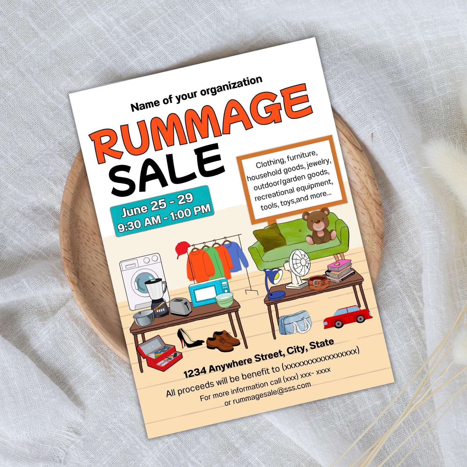 Rummage Sale Flyer, Yard Sale Template, School Fundraiser, Fundraising ...