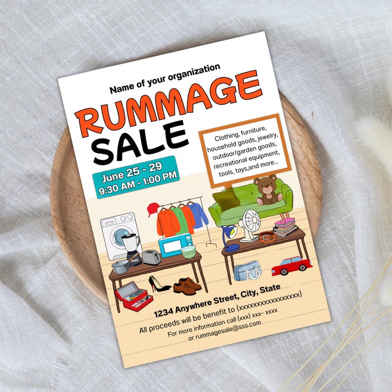 Rummage Sale Flyer, Yard Sale Template, School Fundraiser, Fundraising ...