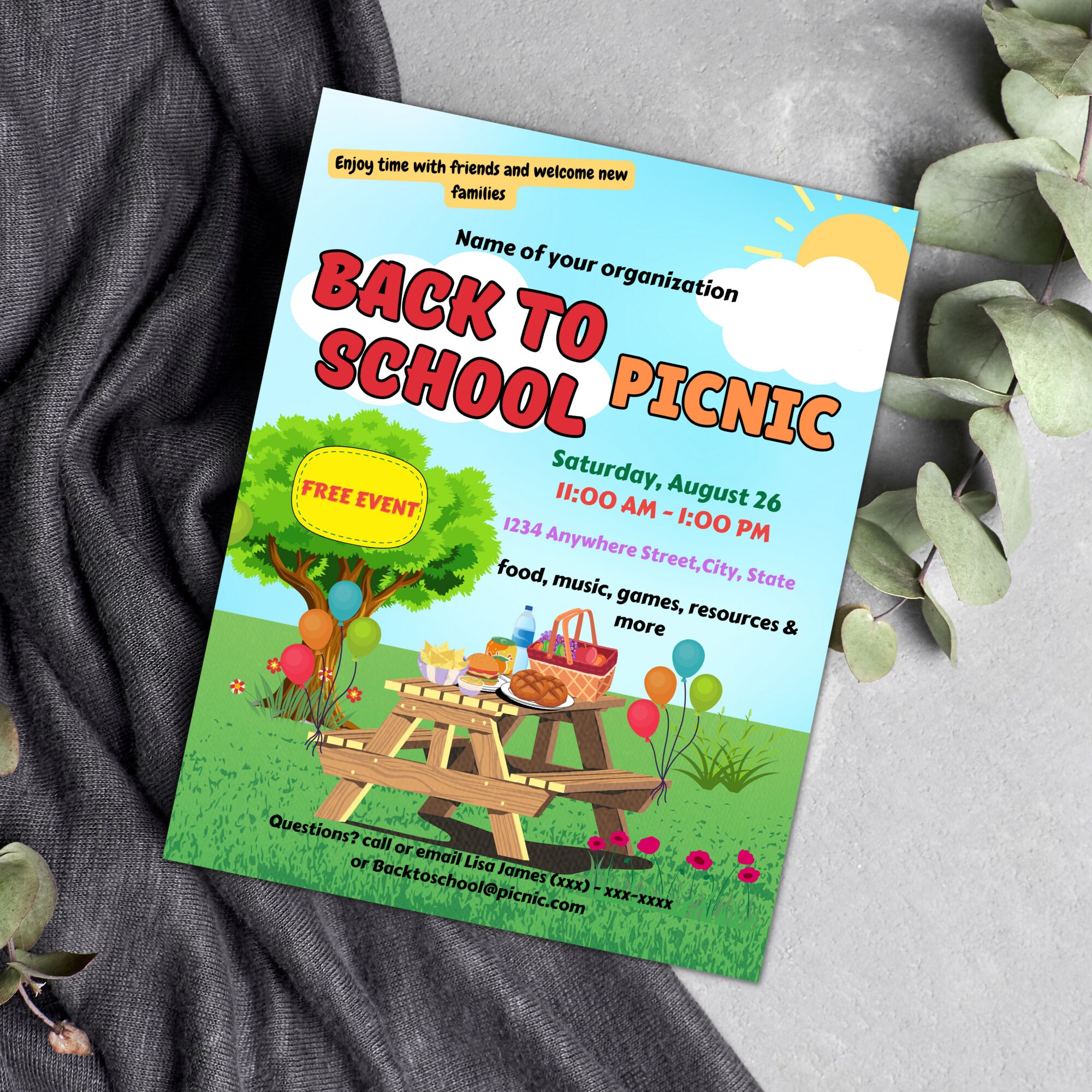 Back to School Picnic Flyer Picnic Invitation Meet the Teacher School ...