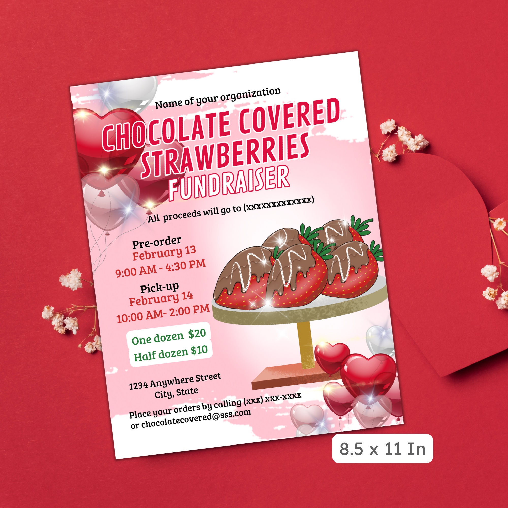 Chocolate Covered Strawberries Fundraiser Flyer, Charity Nonprofit ...