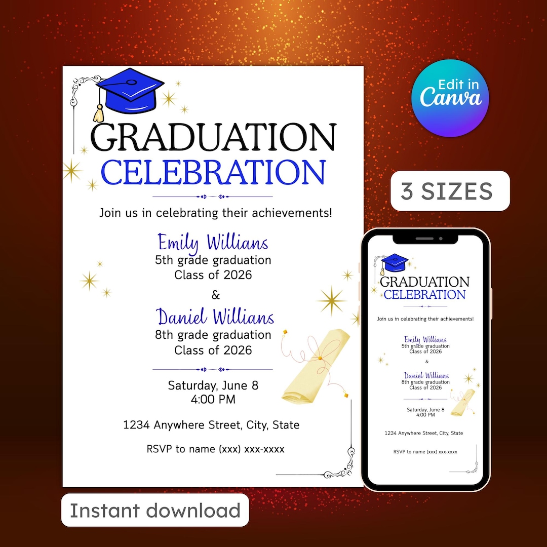 Graduation Celebration Invitation, Double Party, Grad Announcement ...