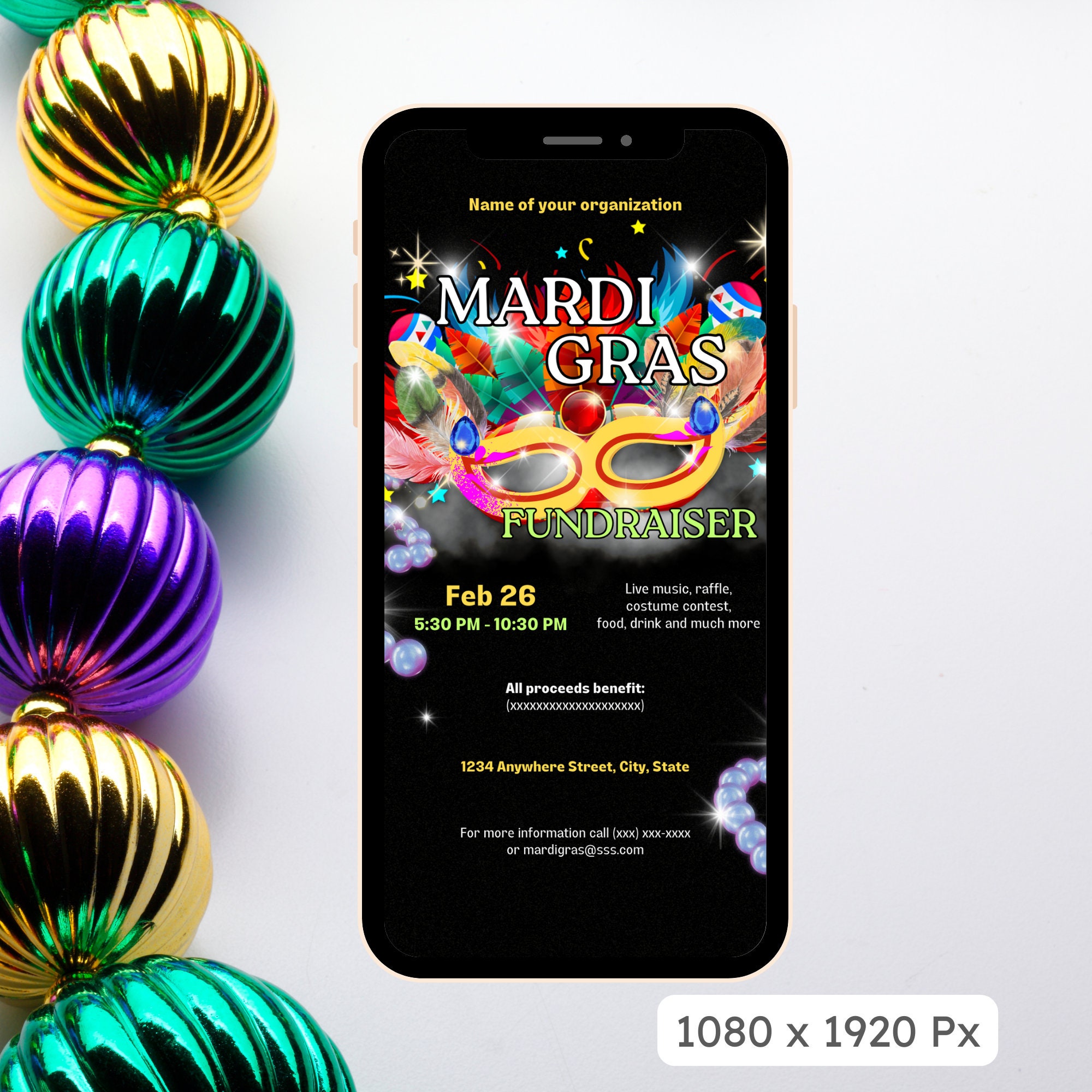 Mardi Gras Fundraiser Flyer Masquerade Ball Formal Gala Event School ...