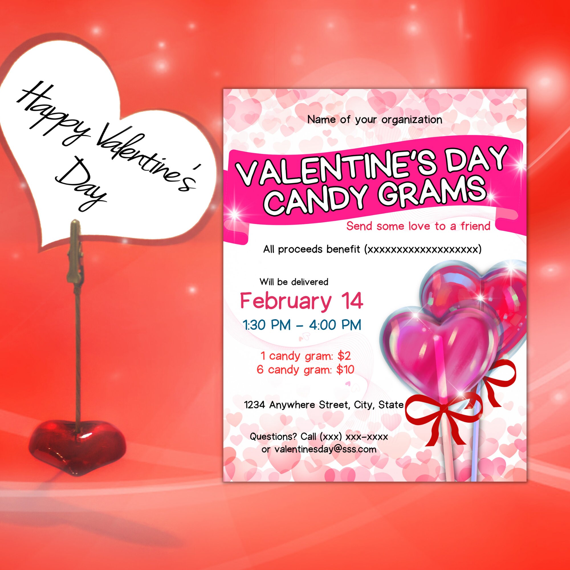 Valentine's Day Candy Grams Flyer School Grams Valentine Fundraiser ...