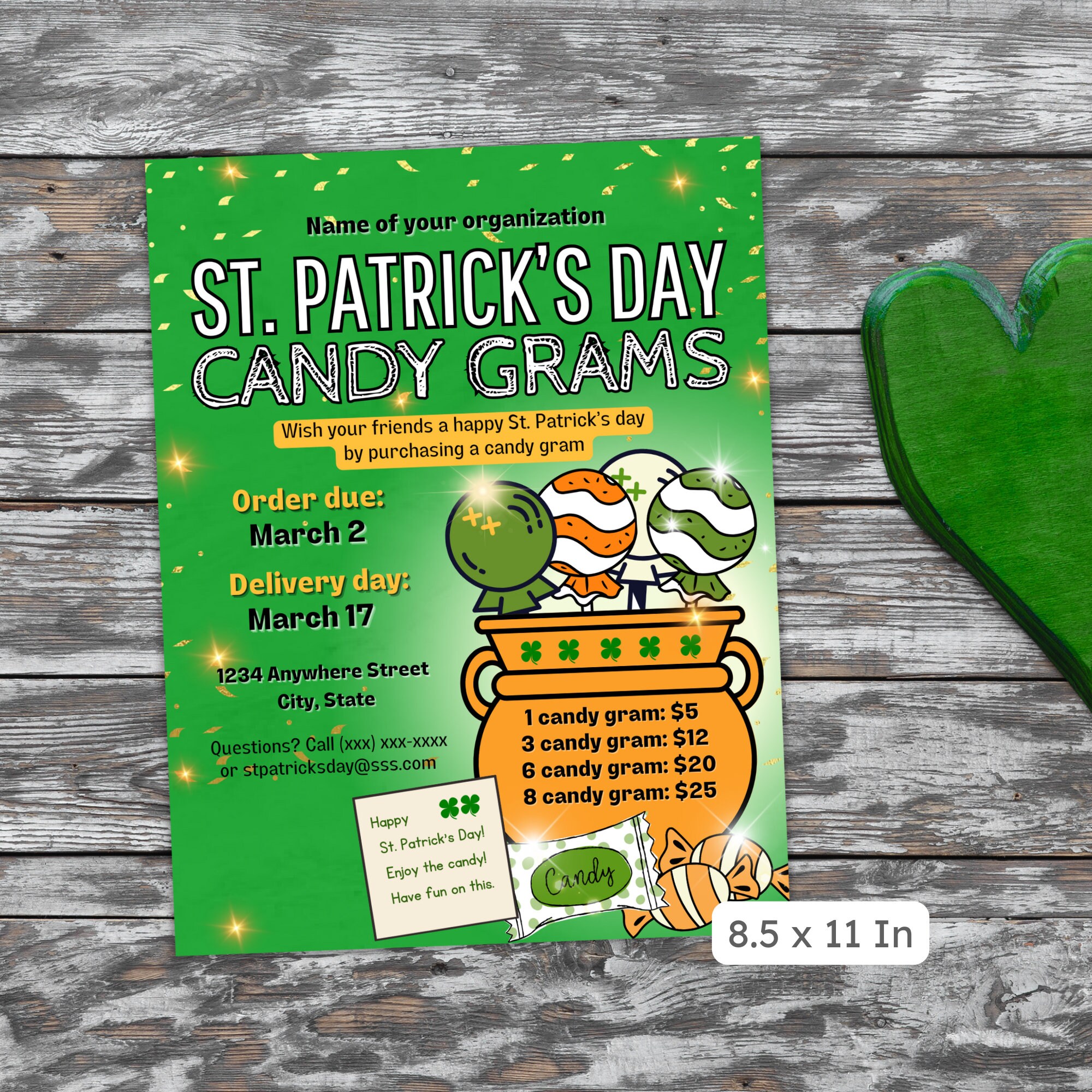 St. Patrick's Day Candy Grams Flyer, Fundraiser Template, Family School ...