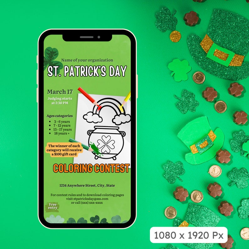 Folleto del concurso de colorear del día de San Patricio, actividad ...