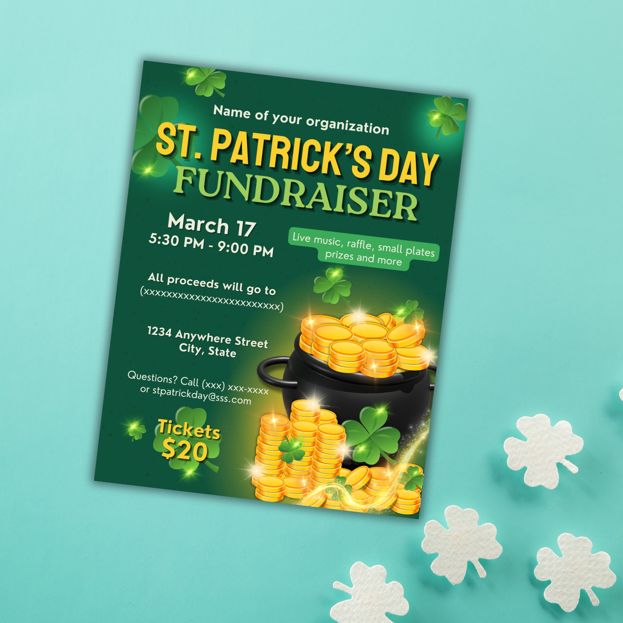 St. Patrick's Day Fundraiser Flyer, March Shamrock, Community Event ...