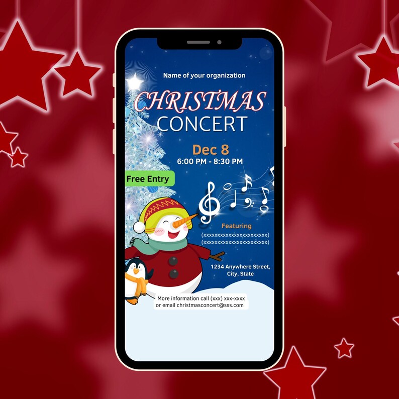 Christmas Concert Flyer, Carol Singing Invite, Church Invitation ...
