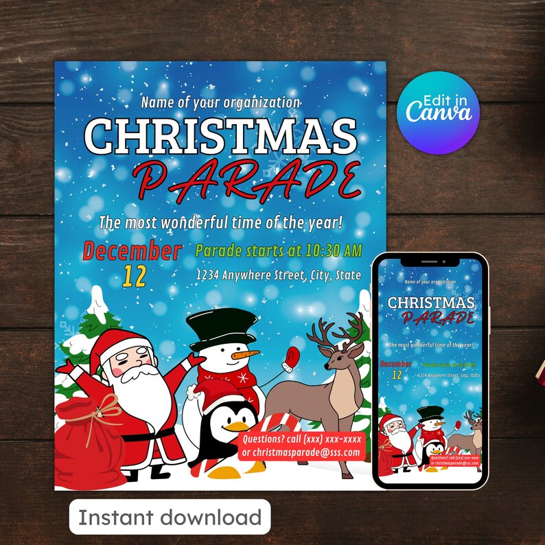 Christmas Parade Flyer, Santa Claus, Community Event, Main Street USA ...