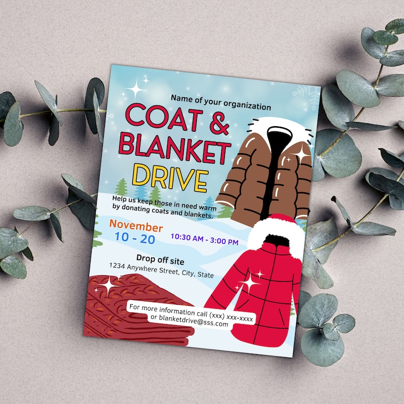 Coat and Blanket Drive Flyer, Winter Clothing, Charity Event, Warm ...
