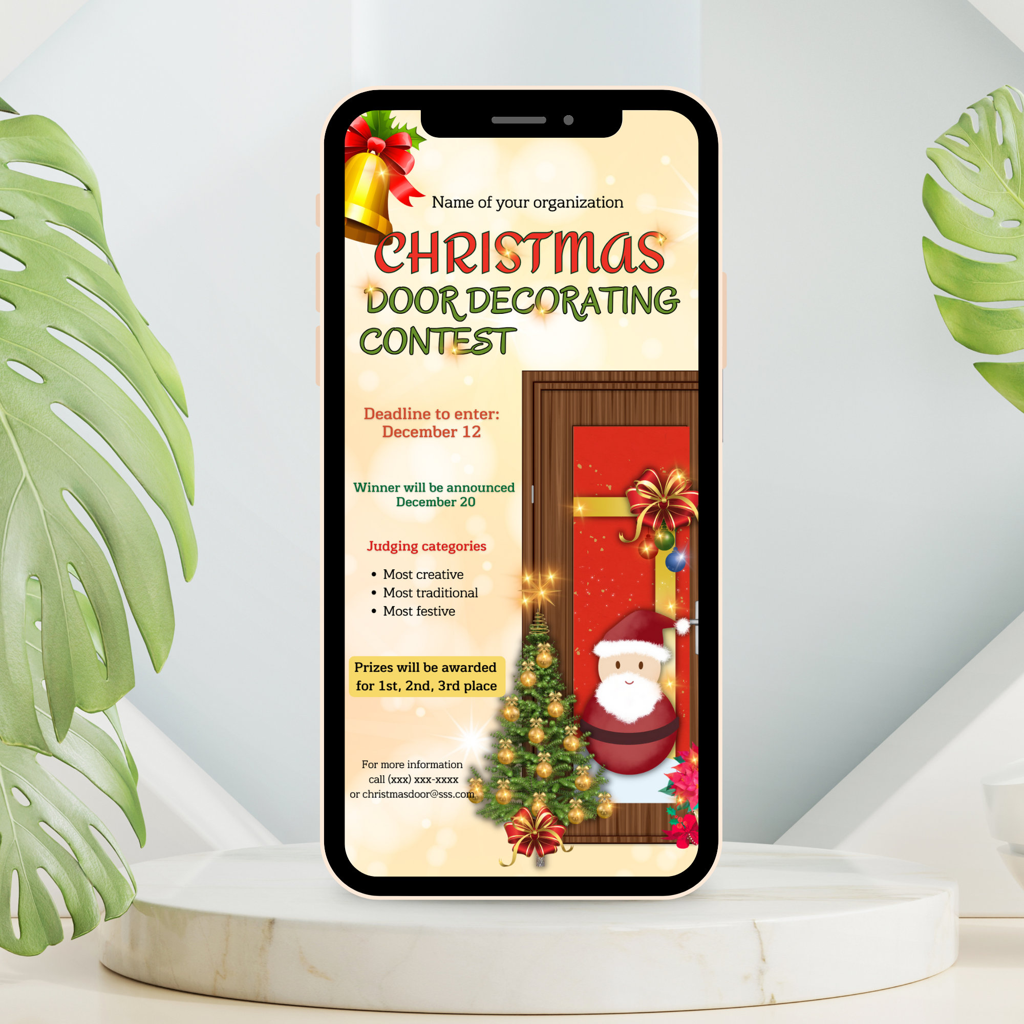 Christmas Door Decorating Contest Flyer, Photos With Santa, City Town ...