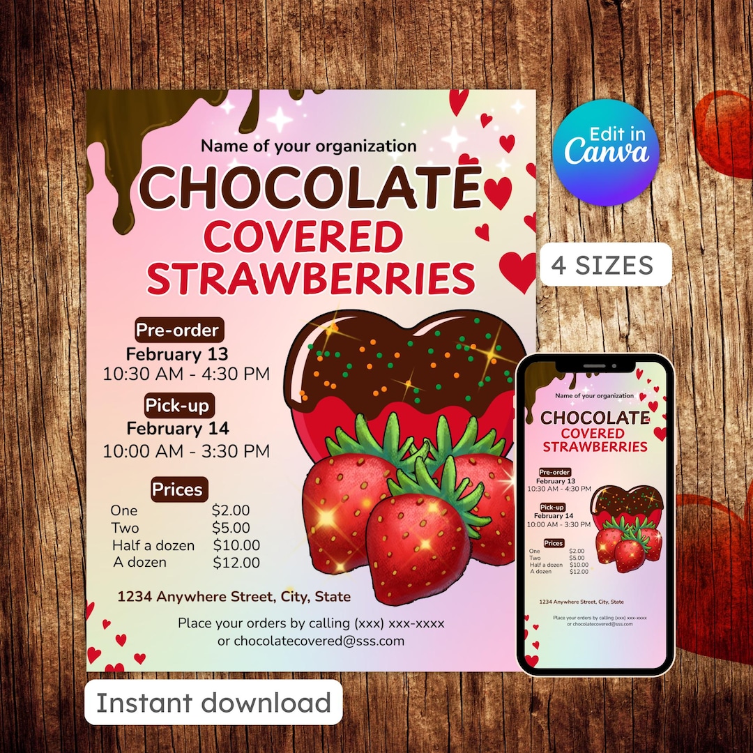 Chocolate Covered Strawberries Flyer, Treat Menu, Day Pricelist ...