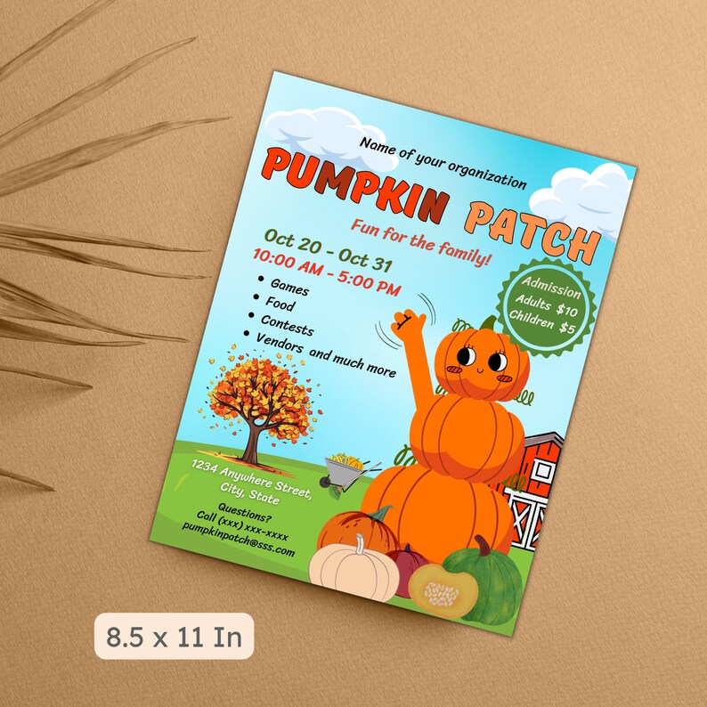 Pumpkin Patch Flyer, Fall Festival, Autumn Party Fest, Pumpkin ...