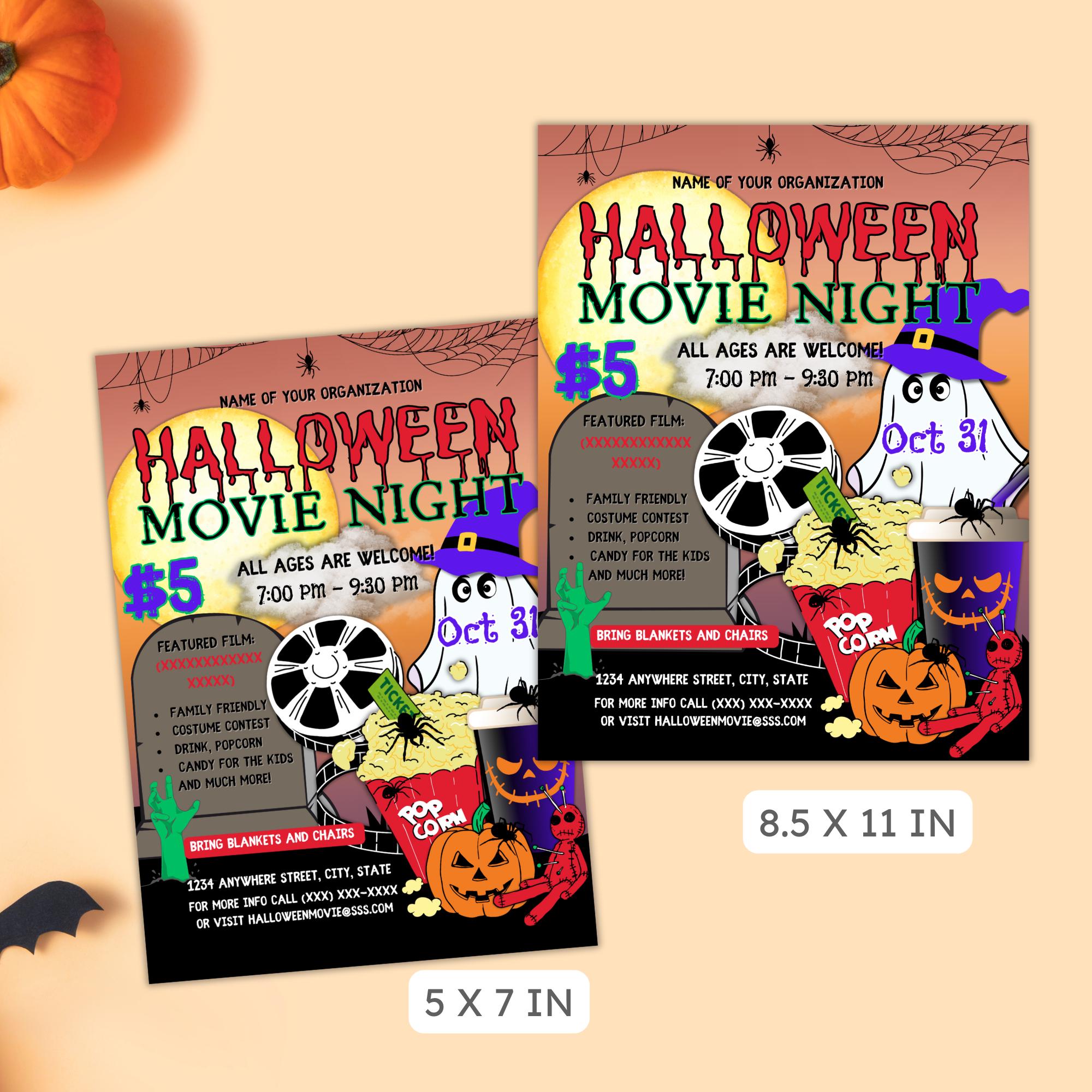 Halloween Movie Night Flyer, Cinema Film Invite, Movie Fundraiser ...