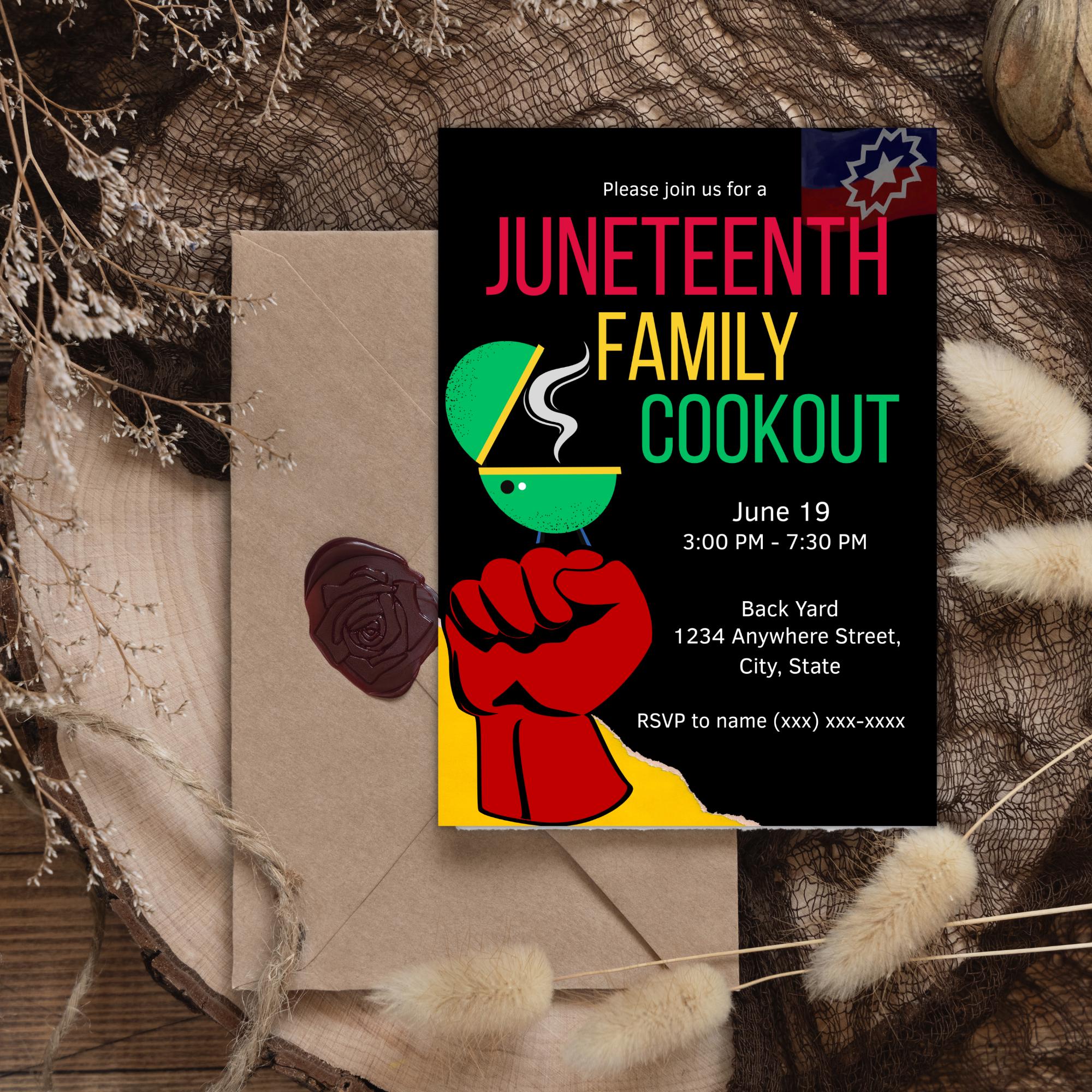 Juneteenth Family Cookout Invitation: Backyard BBQ (printable, Editable ...