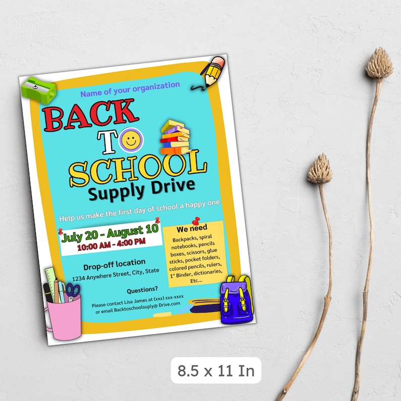 Back to School Supply Drive Flyer, Fundraiser Event, Supply Drive Flyer ...