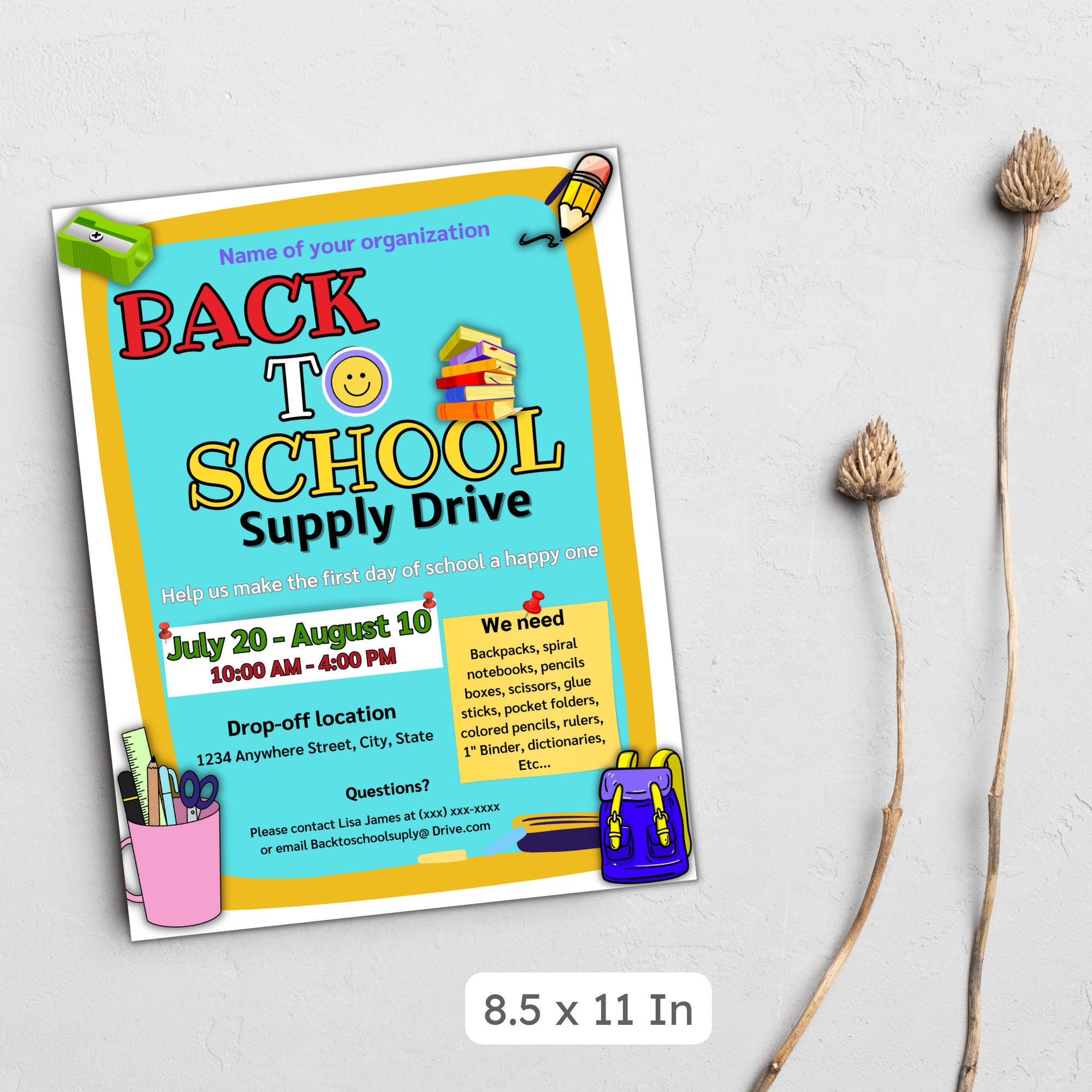 Back to School Supply Drive Flyer, Fundraiser Event, Supply Drive Flyer ...
