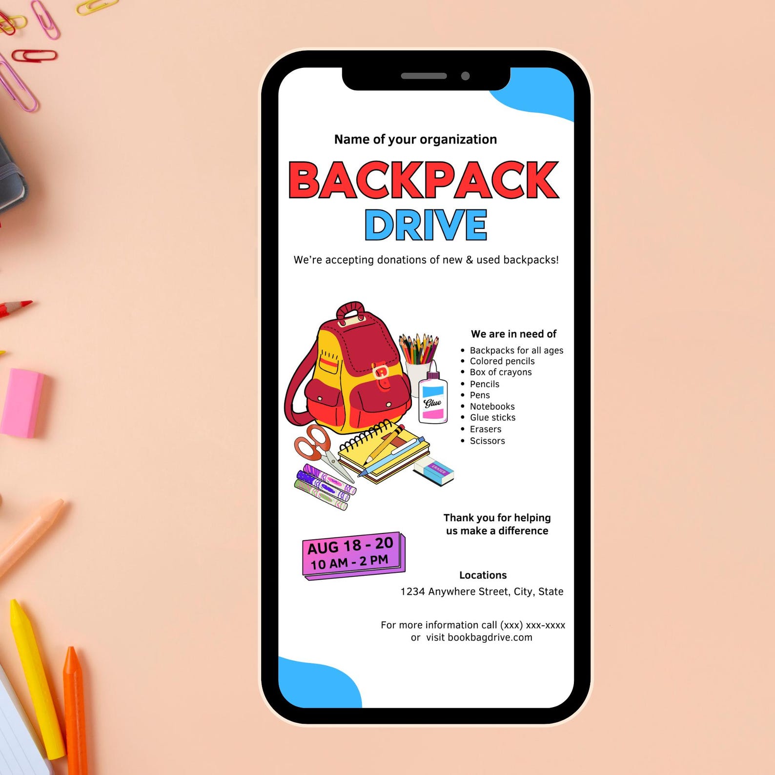 Backpack Drive Flyer Back to School Meet Teacher First Day School ...