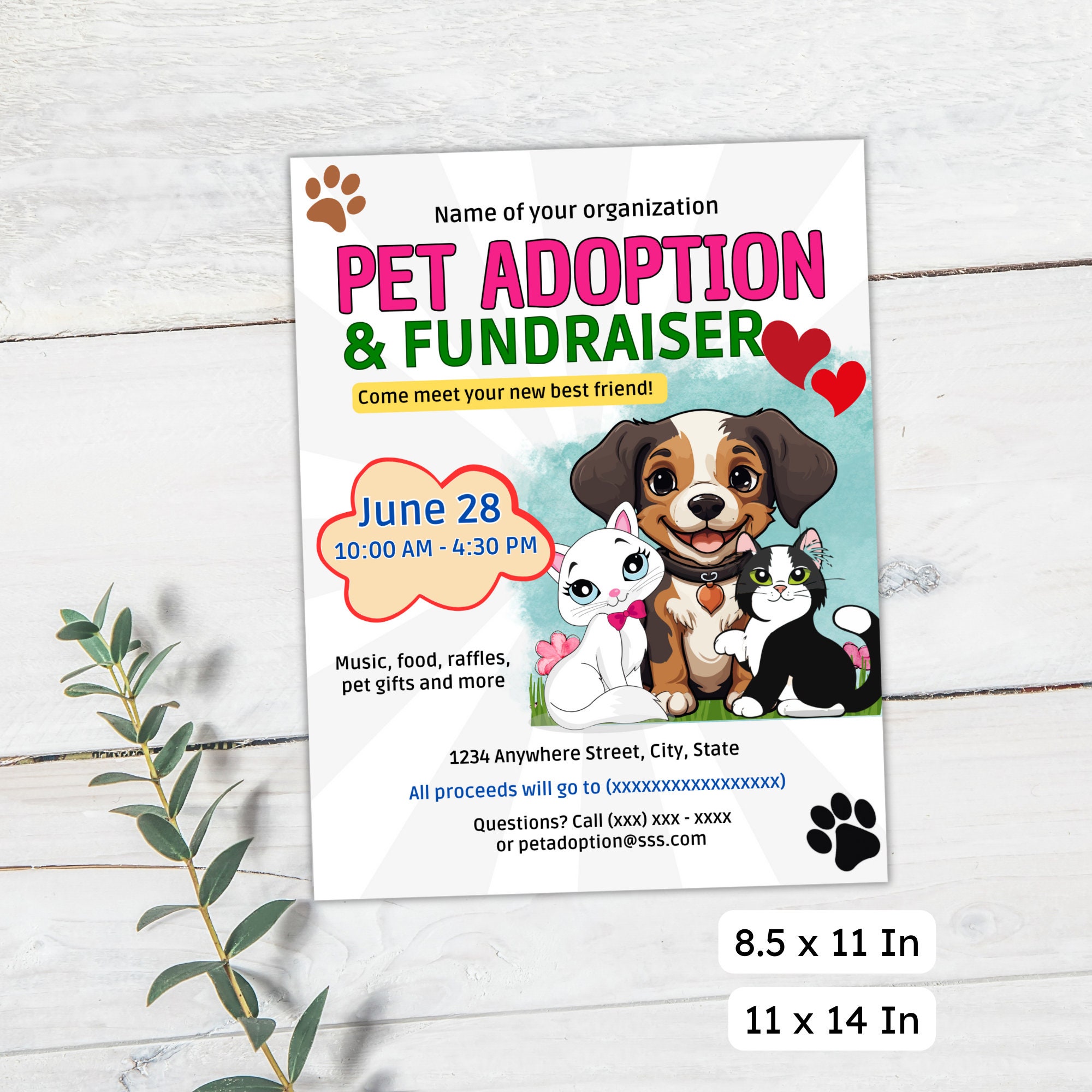 Pet Adoption & Fundraiser Flyer Animal Rescue Charity Event Invite ...