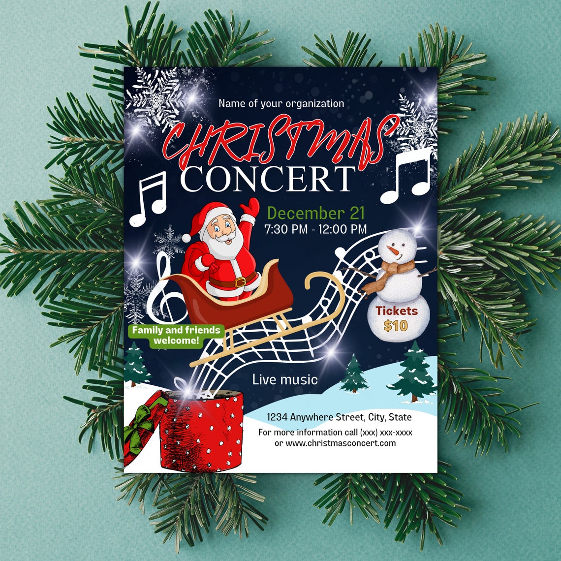 Christmas Concert Flyer, Church Invitation, Piano Recital, Fundraiser ...