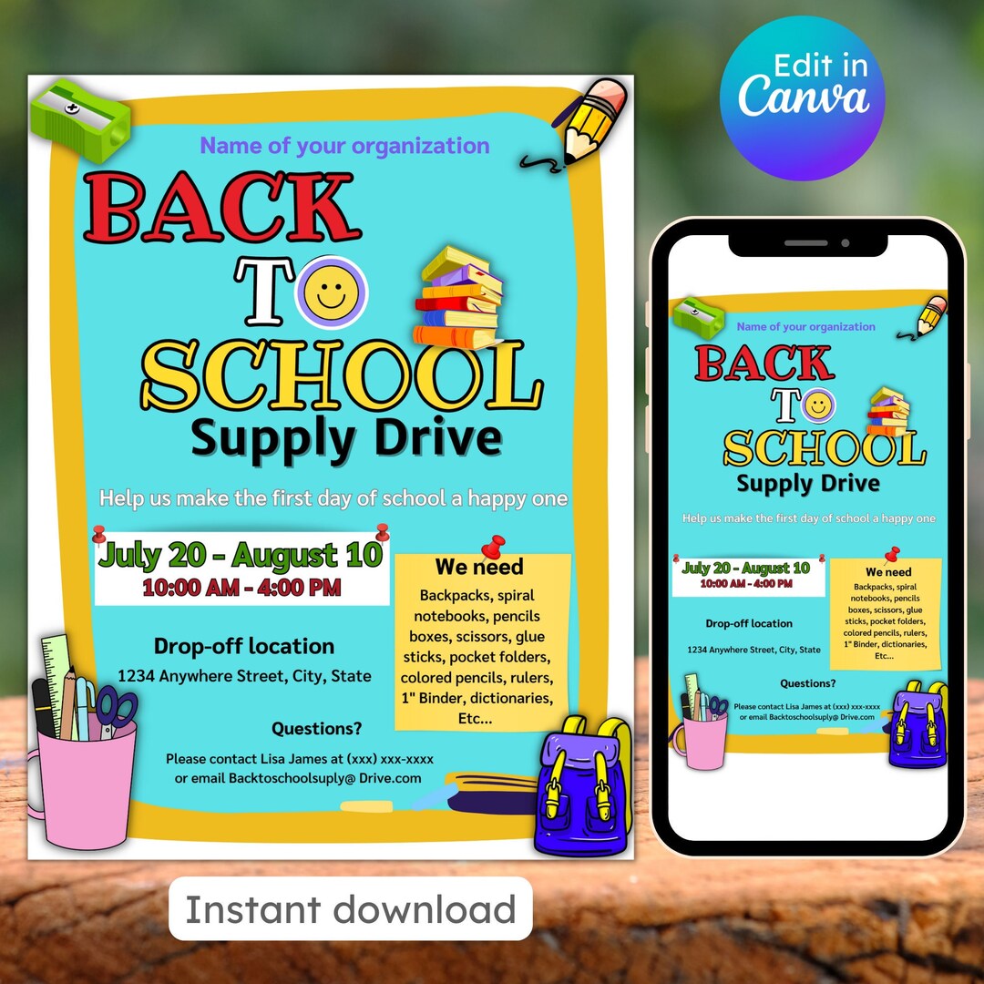 Back to School Supply Drive Flyer Fundraiser Event Supply - Etsy