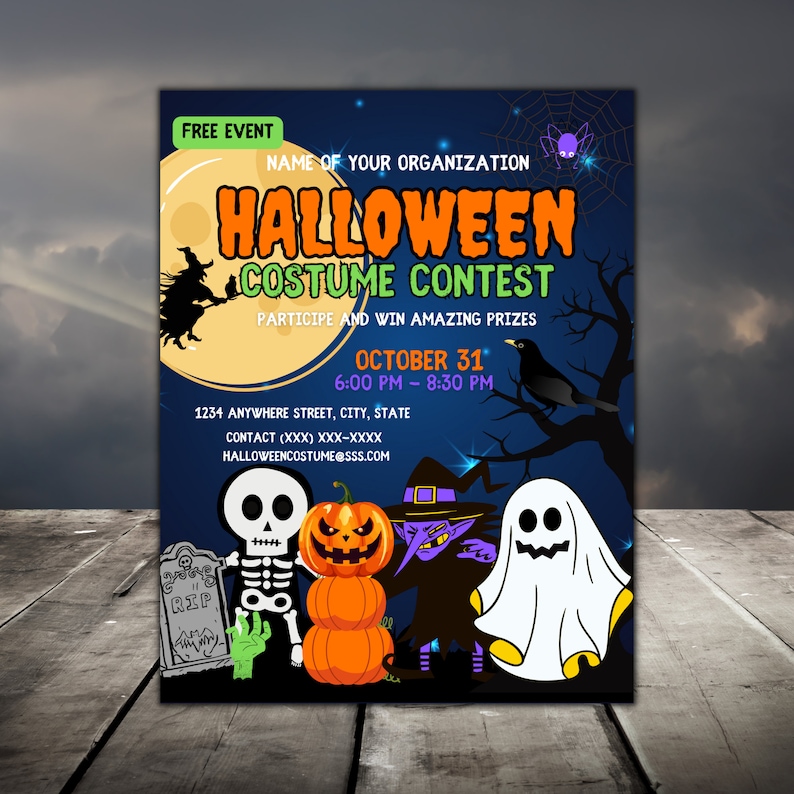 Halloween Costume Contest Flyer, Party Invitation, School Pto Pta, Kids ...