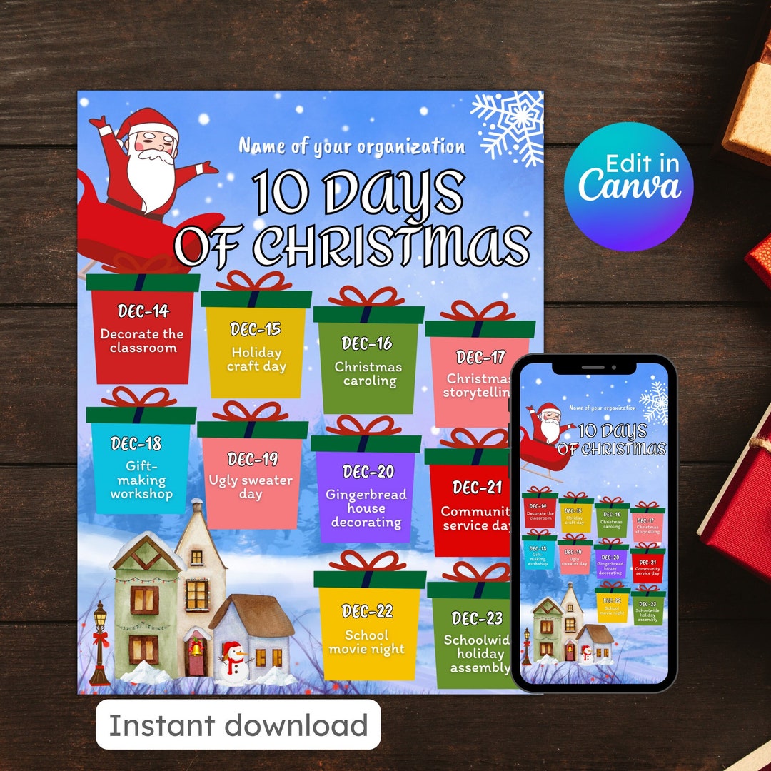 10 Days of Christmas Flyer, Xmas Countdown, Days Until Christmas, Santa ...