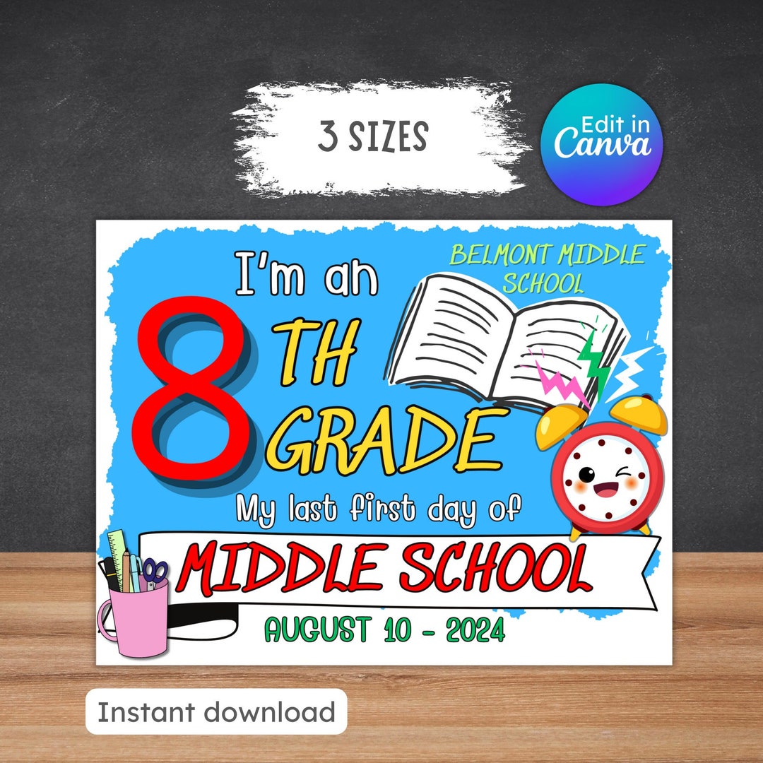 8th Grade First Day Sign, Back to School, Middle School, Classroom ...